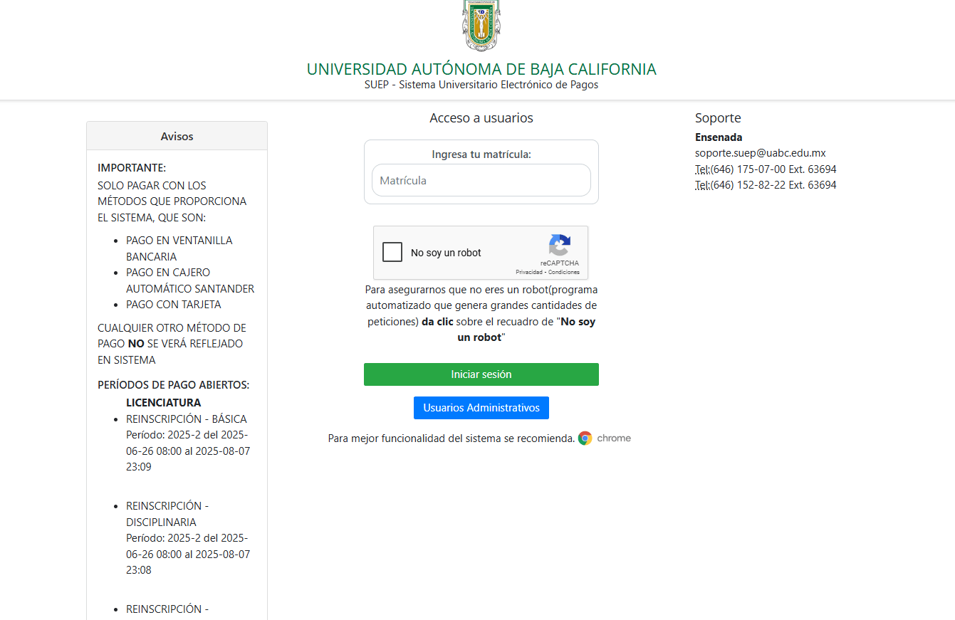 Pagos UABC en línea. SUEP. 2025.